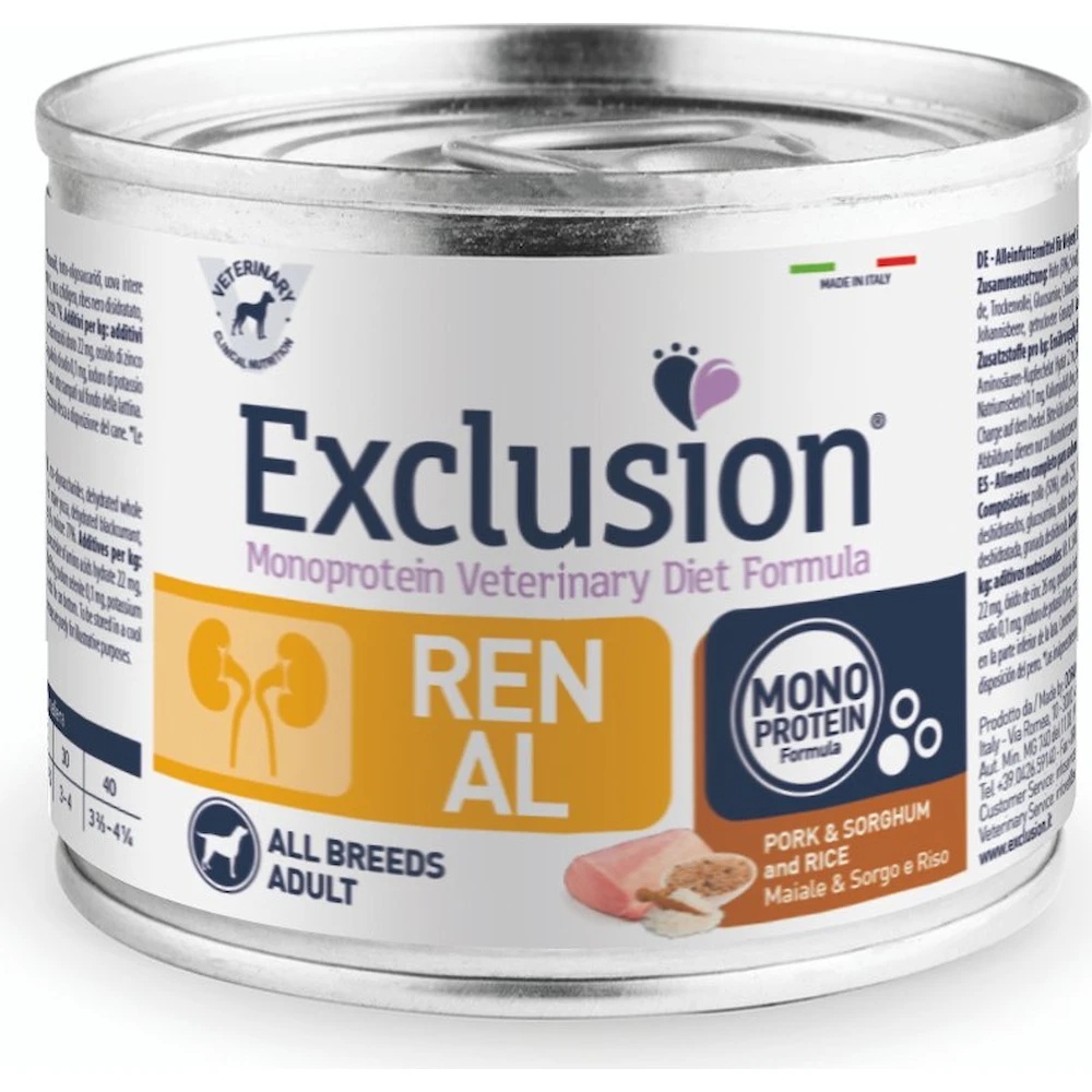 Hrană umedă pentru câini Exclusion Diet Renal Pork&Sorghum And Rice All Breeds Adult 200g ...